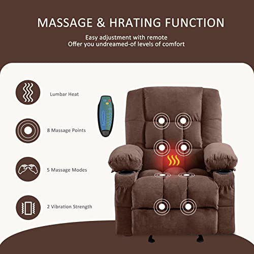 BOSMILLER Massage Rocker Recliner Chair with Vibration Massage and Heat Ergonomic Lounge Chair for Living Room with Rocking Function and Side Pocket, 2 Cup Holders, USB Charge Port