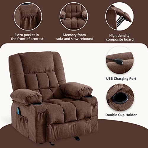 BOSMILLER Massage Rocker Recliner Chair with Vibration Massage and Heat Ergonomic Lounge Chair for Living Room with Rocking Function and Side Pocket, 2 Cup Holders, USB Charge Port