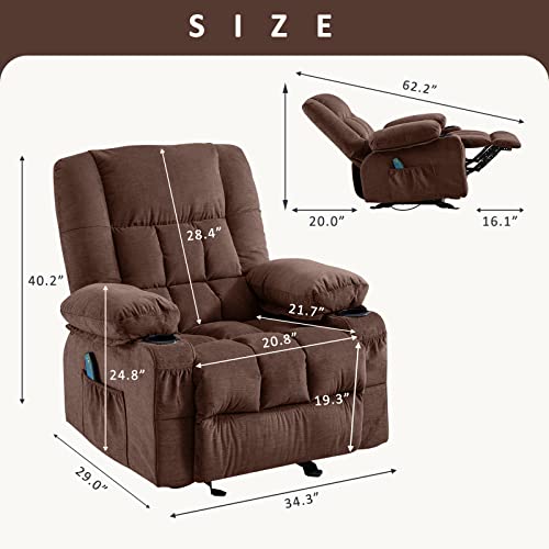 BOSMILLER Massage Rocker Recliner Chair with Vibration Massage and Heat Ergonomic Lounge Chair for Living Room with Rocking Function and Side Pocket, 2 Cup Holders, USB Charge Port