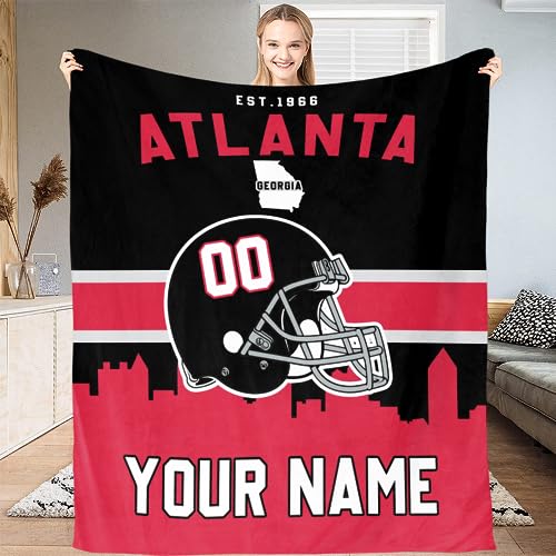 Custom Football Team Blanket, Personalized Football Blanket, Football Fan Gifts for Men Print Super Soft and Warm All Season American Football Lovers Throw Blanket for Sofa, Bed, Couch (Atlanta)