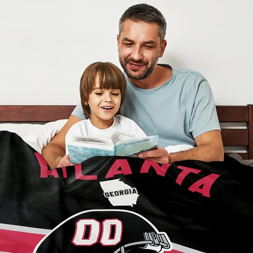 Custom Football Team Blanket, Personalized Football Blanket, Football Fan Gifts for Men Print Super Soft and Warm All Season American Football Lovers Throw Blanket for Sofa, Bed, Couch (Atlanta)