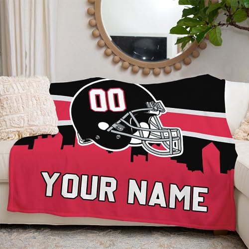 Custom Football Team Blanket, Personalized Football Blanket, Football Fan Gifts for Men Print Super Soft and Warm All Season American Football Lovers Throw Blanket for Sofa, Bed, Couch (Atlanta)