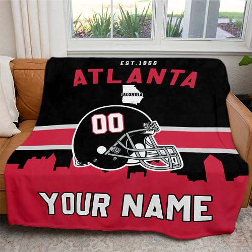 Custom Football Team Blanket, Personalized Football Blanket, Football Fan Gifts for Men Print Super Soft and Warm All Season American Football Lovers Throw Blanket for Sofa, Bed, Couch (Atlanta)