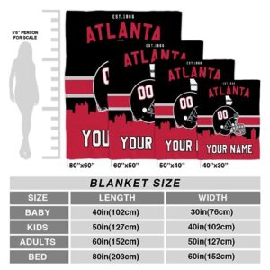 Custom Football Team Blanket, Personalized Football Blanket, Football Fan Gifts for Men Print Super Soft and Warm All Season American Football Lovers Throw Blanket for Sofa, Bed, Couch (Atlanta)