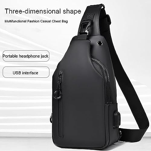 Waterproof Shoulder Bag, Leather Sling Bag for Men and Women, Chest Crossbody Daypack, Multipurpose Cross Body Chest Bag (Black)