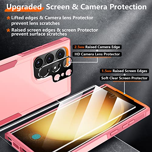 Red2Fire for Samsung Galaxy S23 Ultra Case, [Military Grade Shockproof] with 2Pack [Soft Screen Protector + Camera Protector] Heavy Duty Full Body Protection Phone Case for S23 Ultra Case 5G, Pink