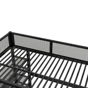 Loft Bed Multifunctionl Bed, Metal Full Size Loft Bed Frame with 4-Tier Open Shelves, Guardrail Side Storage Shelf and Mesh Guardrails, Kids Adults Bedroom Furniture High Loft Storage Bed (Black Bed)