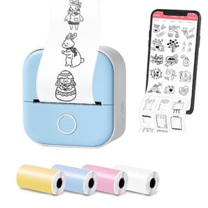 print pod sticker printer, mini pocket printer, inkless sticker printer for school, fast printing portable mini thermal printer with print paper (printing paper *4, blue)