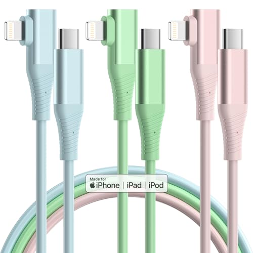 SwaggWood USB C to Lightning Cable [Apple MFi Certified] 3Pack 6FT 20W PD Cord iPhone Charger 90 Degree Fast Charging Compatible with iPhone 14/13/12/11 Pro Max XR XS SE iPad 2 Mini and More