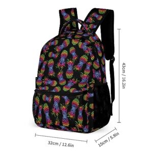 Pineapple on Black Unisex Laptop Backpack Cute Travel Backpacks Business Work Bag Computer Bag Casual Daypack