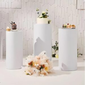 3pcs cylinder pedestal stands，for parties pedestal display plinth pillars dessert table for wedding ceremony birthday party art decor 23.6''(l),21.6''(m),19.6''(s)