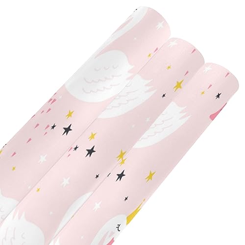 Veundei 3 Pack Gift Wrapping Paper Bundle Cute Princess Swan Pink Wrapping Paper Roll Packing Paper Gift Wrap for Birthdays, Weddings, Party, Holiday, Baby Shower, 58 x22.8 Inch (9.18.sq.ft) per Roll