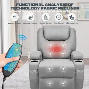 JUMMICO Power Lift Recliner Chair with Heat and Massage for Elderly Faux Leather Modern Reclining Sofa Chair with Cup Holders, Remote Control, Adjustable Furniture (Light Gray)