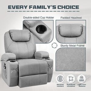 JUMMICO Power Lift Recliner Chair with Heat and Massage for Elderly Faux Leather Modern Reclining Sofa Chair with Cup Holders, Remote Control, Adjustable Furniture (Light Gray)