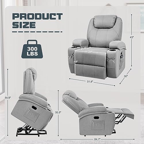 JUMMICO Power Lift Recliner Chair with Heat and Massage for Elderly Faux Leather Modern Reclining Sofa Chair with Cup Holders, Remote Control, Adjustable Furniture (Light Gray)