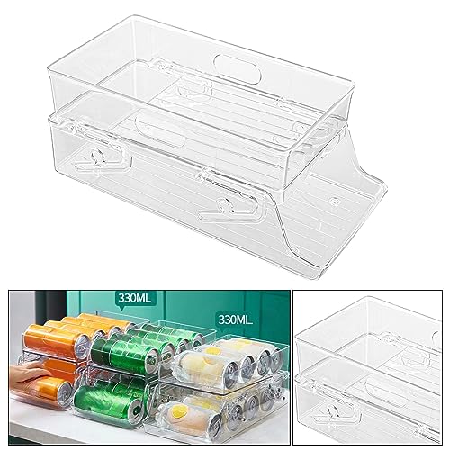 JISADER Clear Fridge Storage Organiser 2 Layer Beverage Can Organizer Automatic Can Holder Drinks Beer Cans Storage for Kitchen Refrigerator