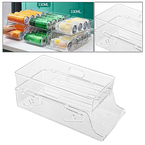 JISADER Clear Fridge Storage Organiser 2 Layer Beverage Can Organizer Automatic Can Holder Drinks Beer Cans Storage for Kitchen Refrigerator