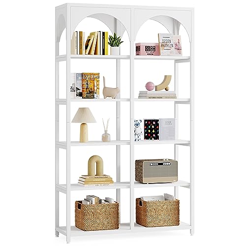 LITTLE TREE 5 Tiers White Arched Bookshelf, 70.9 Inches Modern Display Shelves Rack, Freestanding Open Etagere Bookcase for Living Room Bedroom Office