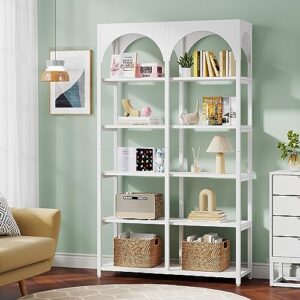 LITTLE TREE 5 Tiers White Arched Bookshelf, 70.9 Inches Modern Display Shelves Rack, Freestanding Open Etagere Bookcase for Living Room Bedroom Office