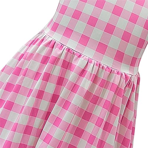 Fpoqbod Girls Pink Gingham Costume Dress Movie Cosplay Kids Party Halloween Fancy Plaid Dressess (Pink, 8-9 Years)