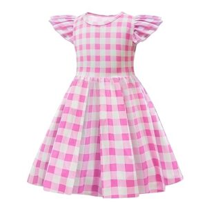 Fpoqbod Girls Pink Gingham Costume Dress Movie Cosplay Kids Party Halloween Fancy Plaid Dressess (Pink, 8-9 Years)