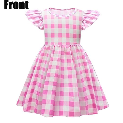 Fpoqbod Girls Pink Gingham Costume Dress Movie Cosplay Kids Party Halloween Fancy Plaid Dressess (Pink, 8-9 Years)