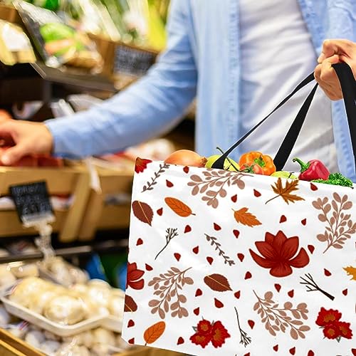 Reusable Grocery Bag Autumn Flowers Floral Pattern Large Stand Up Tote Shopping Bag with Reinforced Handles c