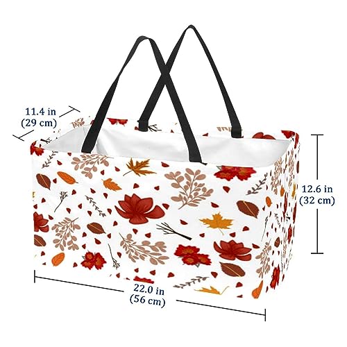 Reusable Grocery Bag Autumn Flowers Floral Pattern Large Stand Up Tote Shopping Bag with Reinforced Handles c