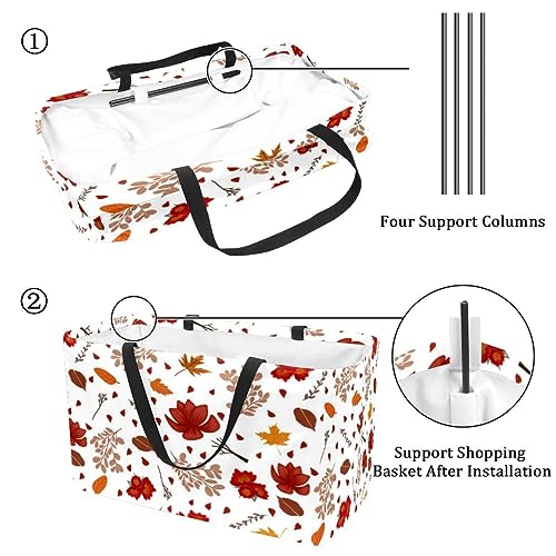 Reusable Grocery Bag Autumn Flowers Floral Pattern Large Stand Up Tote Shopping Bag with Reinforced Handles c