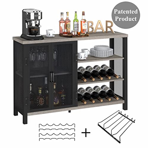 BON AUGURE Multi-Functional Coffee Bar Cabinet with Industrial 5 Tier Bookcase for Home Office (Dark Gray Oak)