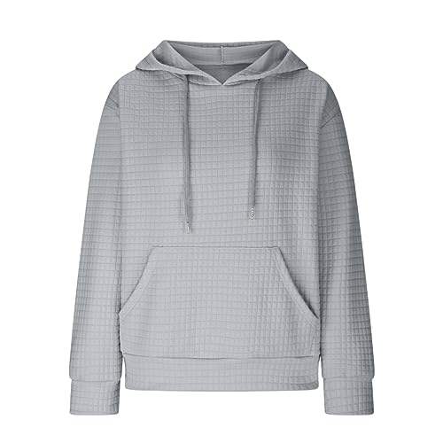 sweatshirts women Oversized Hoodie for Women Long Sleeve Drawstring Pullover Top Waffle Knit Sweatshirt with Pocket Fashion Fall Clothes Gray L,clearance items under 5 dollars