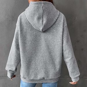 sweatshirts women Oversized Hoodie for Women Long Sleeve Drawstring Pullover Top Waffle Knit Sweatshirt with Pocket Fashion Fall Clothes Gray L,clearance items under 5 dollars