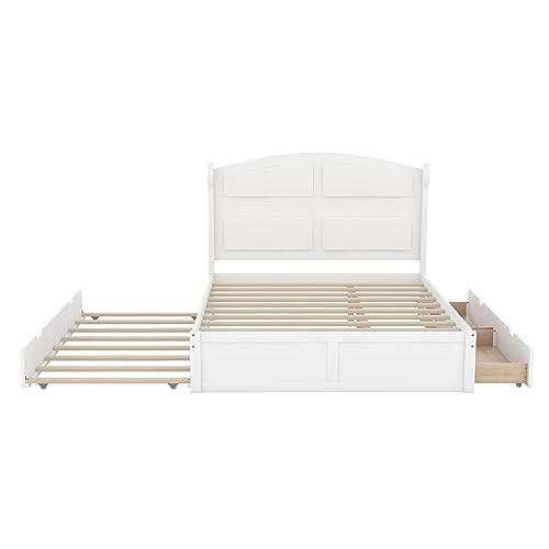 SOFTSEA Queen Size Platform Bed Frame with Trundle and Drawers