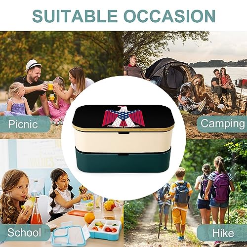 American Flag Bald Eagle Bento Box for Adult Lunch Box Containers with 2 Compartments Large Capacity for Camping Work Office