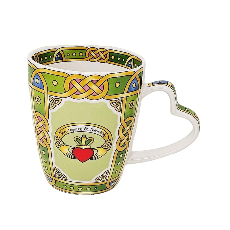 GaelSong Ceramic Irish Claddagh Mug Celtic Colors Design Coffee Tea Cup Hot Drinks Kitchenware Present Housewarming Gift Loyalty Symbol Heart Shaped Handle