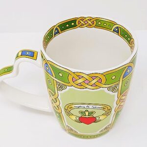 GaelSong Ceramic Irish Claddagh Mug Celtic Colors Design Coffee Tea Cup Hot Drinks Kitchenware Present Housewarming Gift Loyalty Symbol Heart Shaped Handle