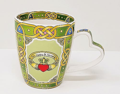 GaelSong Ceramic Irish Claddagh Mug Celtic Colors Design Coffee Tea Cup Hot Drinks Kitchenware Present Housewarming Gift Loyalty Symbol Heart Shaped Handle