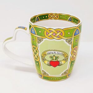 GaelSong Ceramic Irish Claddagh Mug Celtic Colors Design Coffee Tea Cup Hot Drinks Kitchenware Present Housewarming Gift Loyalty Symbol Heart Shaped Handle