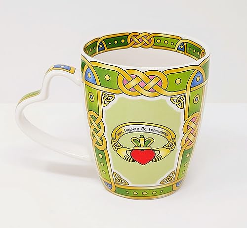 GaelSong Ceramic Irish Claddagh Mug Celtic Colors Design Coffee Tea Cup Hot Drinks Kitchenware Present Housewarming Gift Loyalty Symbol Heart Shaped Handle