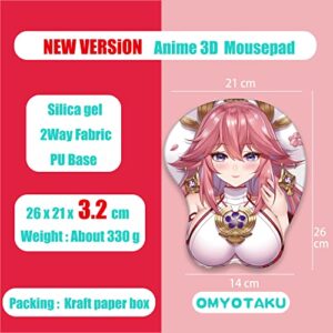 Mice Pad Genshin Impact Cute Yea-Miko Anime Mouse Pad with Wrist Rest Support 3D Oppai Silicone Gel Desk Mat Ergonomics Mousepads (Pink)