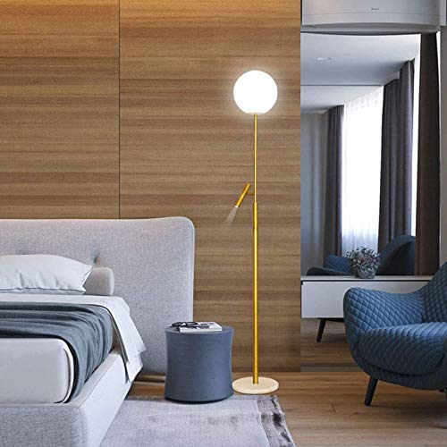 GRFIT Floor Lamp Standing Lamp Spherical Stick Floor Lamp Ontemporary LED Standing Light for Bedrooms Offices Antique Brass Indoor Pole Light ，H 68.2", Gold Modern Standing Lamp Retro Floor lamp