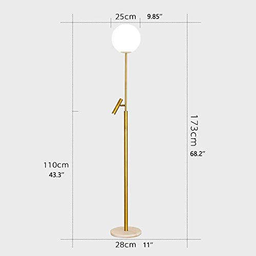 GRFIT Floor Lamp Standing Lamp Spherical Stick Floor Lamp Ontemporary LED Standing Light for Bedrooms Offices Antique Brass Indoor Pole Light ，H 68.2", Gold Modern Standing Lamp Retro Floor lamp