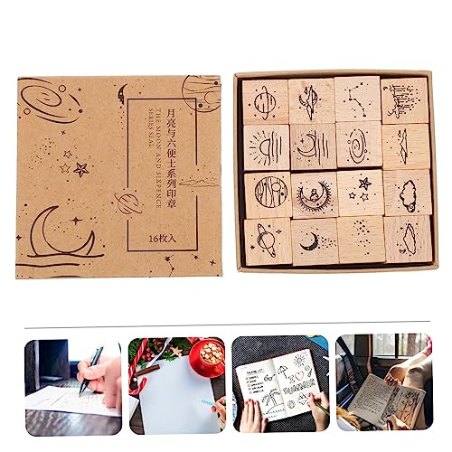 EXCEART 16pcs Seal DIY Scrapbook Stationery Set Scrapbook Wood Stamper Seal Set Vintage Wooden Stamps Diary Stamp Kit DIY Craft Tool Wooden Stamper Scrapbook Seal Manual Die Ink