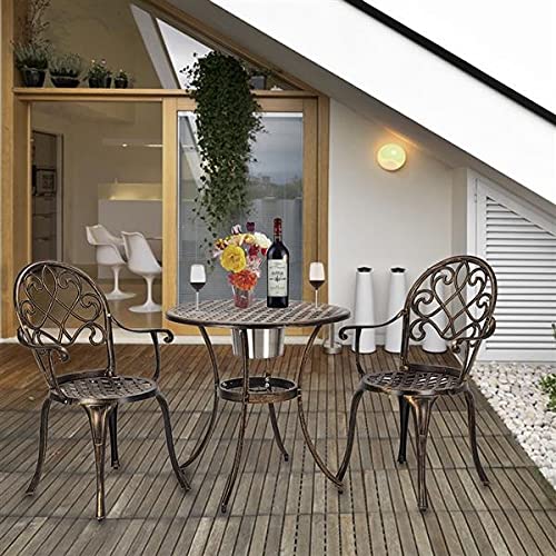 JYDQM European Style Cast Aluminum Outdoor 3 Piece Patio Bistro Set of Table and Chairs with Ice Bucket Bronze Outdoor Furniture Set