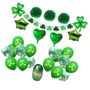 jojofuny 1 set white ballons white balloons st patricks day balloons irish carnival latex balloons paper garland burlap banner balloons kit emulsion decorate pompom four leaf props