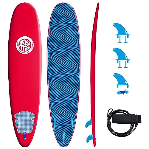 Bloo Tide 8ft Surfboard Soft top Red with Blue Wavizm Design Bottom Graphic