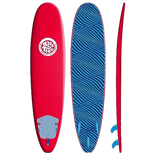 Bloo Tide 8ft Surfboard Soft top Red with Blue Wavizm Design Bottom Graphic