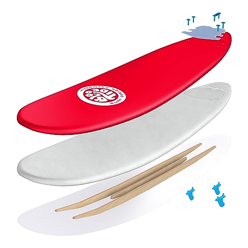 Bloo Tide 8ft Surfboard Soft top Red with Blue Wavizm Design Bottom Graphic