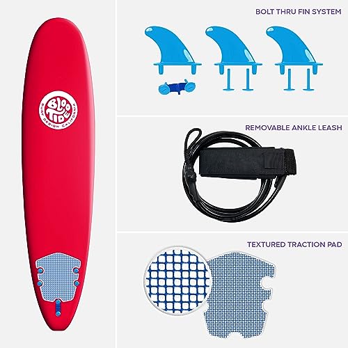 Bloo Tide 8ft Surfboard Soft top Red with Blue Wavizm Design Bottom Graphic