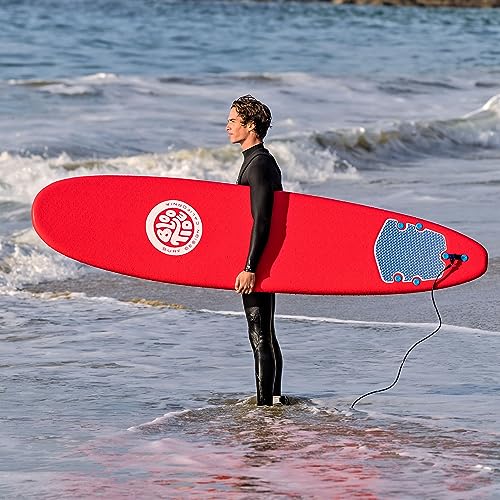 Bloo Tide 8ft Surfboard Soft top Red with Blue Wavizm Design Bottom Graphic